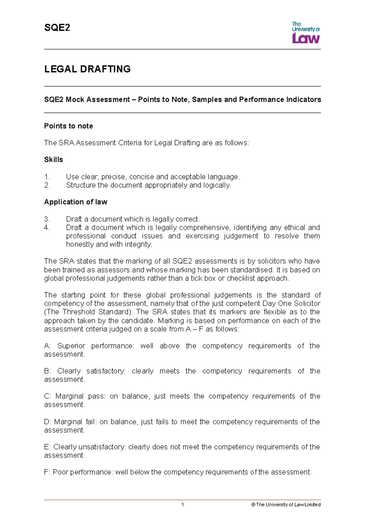 SQE2 Legal Drafting: Mock Assessment Guide & Performance Indicators ...