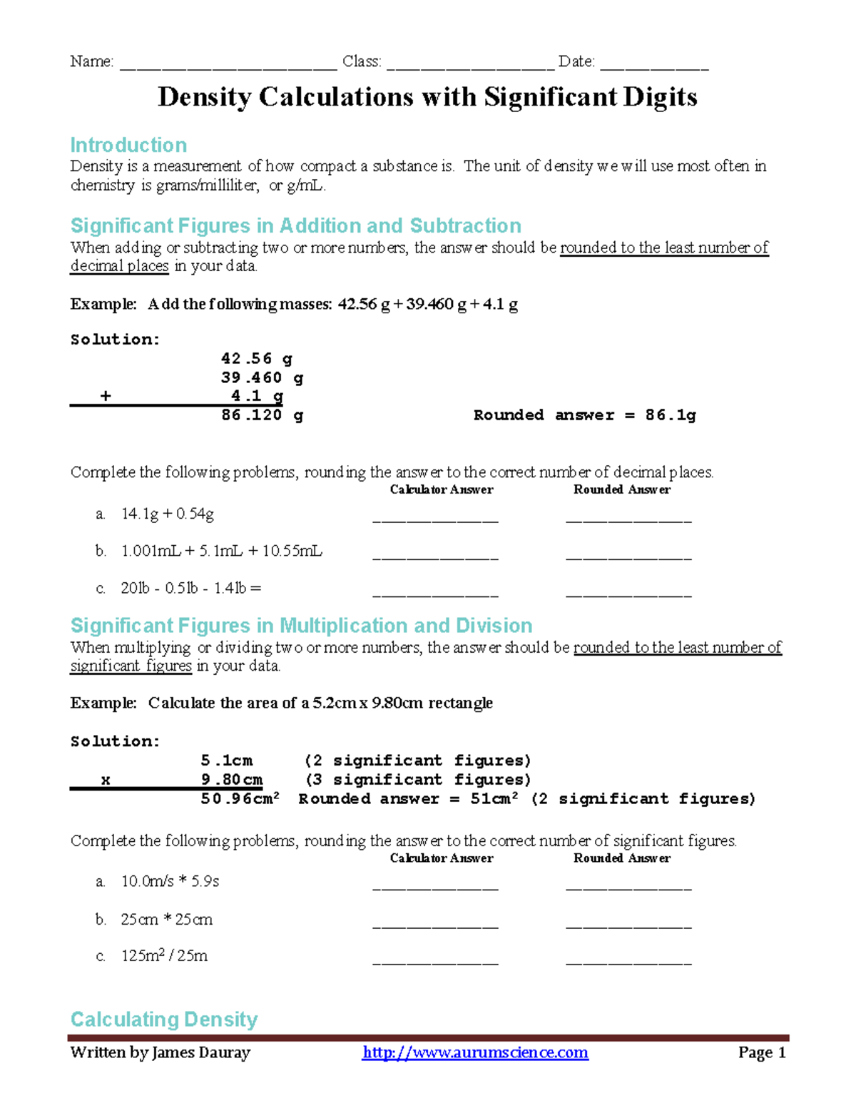 02 - Density Calculations with Significant Digits: A Study Guide - Studocu