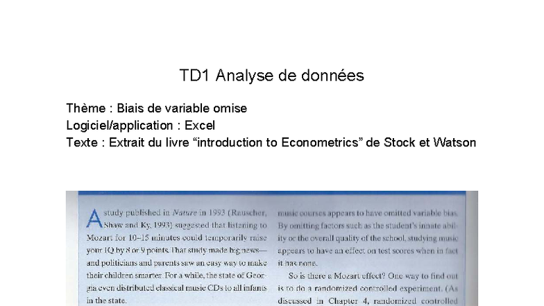 TD1 Analyse de Données : Biais de Variable Omise en Excel - Studocu