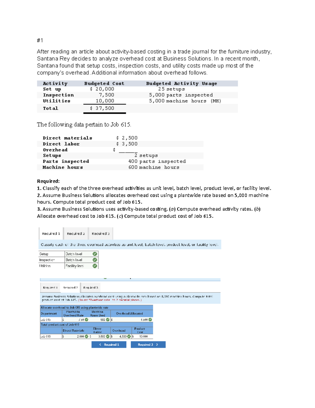 Week 6 HW - Activity-Based Costing Analysis for Job 615 and Clinic ...