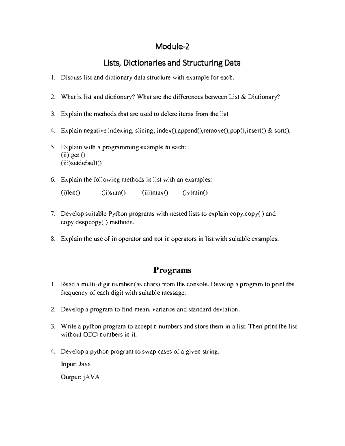 VTU PYTHON 1ST YEAR: KEY QUESTIONS & ANSWERS FOR MODULE-2 - Studocu