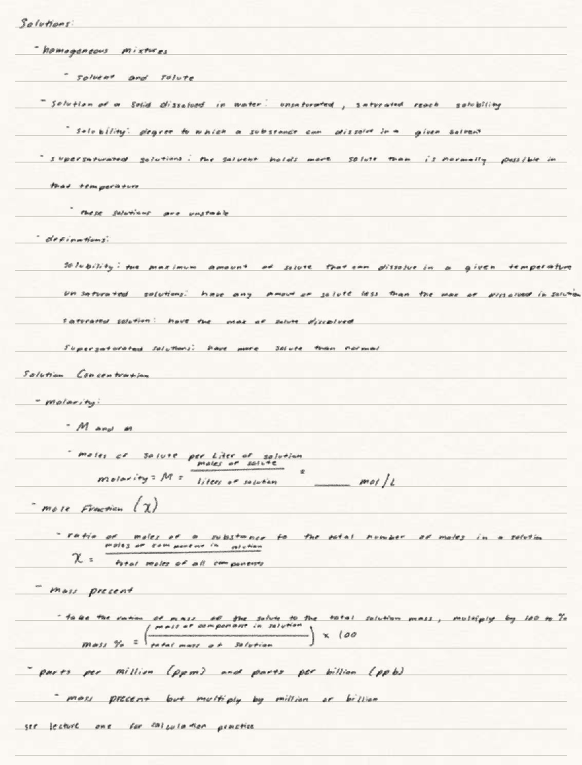 Chemistry Lecture Notes: Solutions and Concentration - Studocu