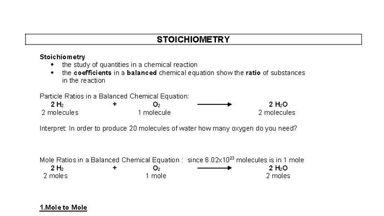 STOICHIOMETRY Problem Set: Mole Ratios & Conversions - Studocu