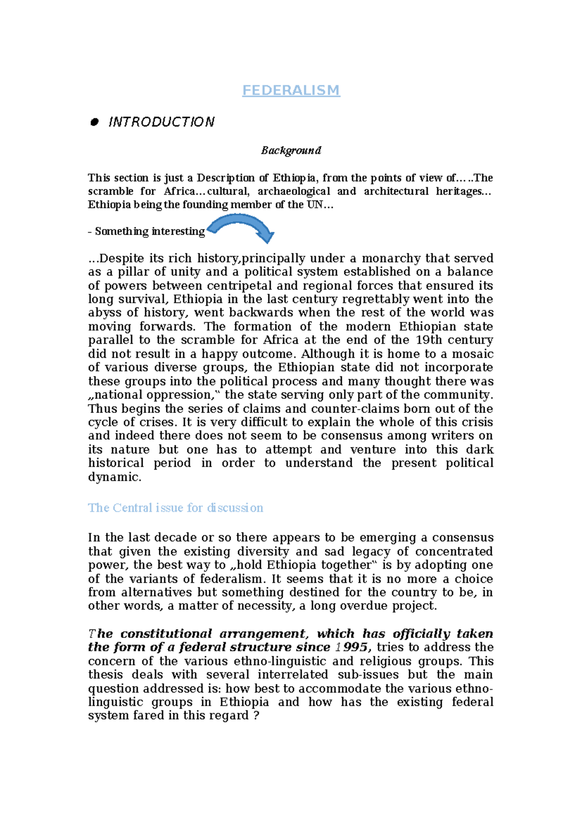 Federalism.Note - Introduction. - FEDERALISM INTRODUCTION Background ...