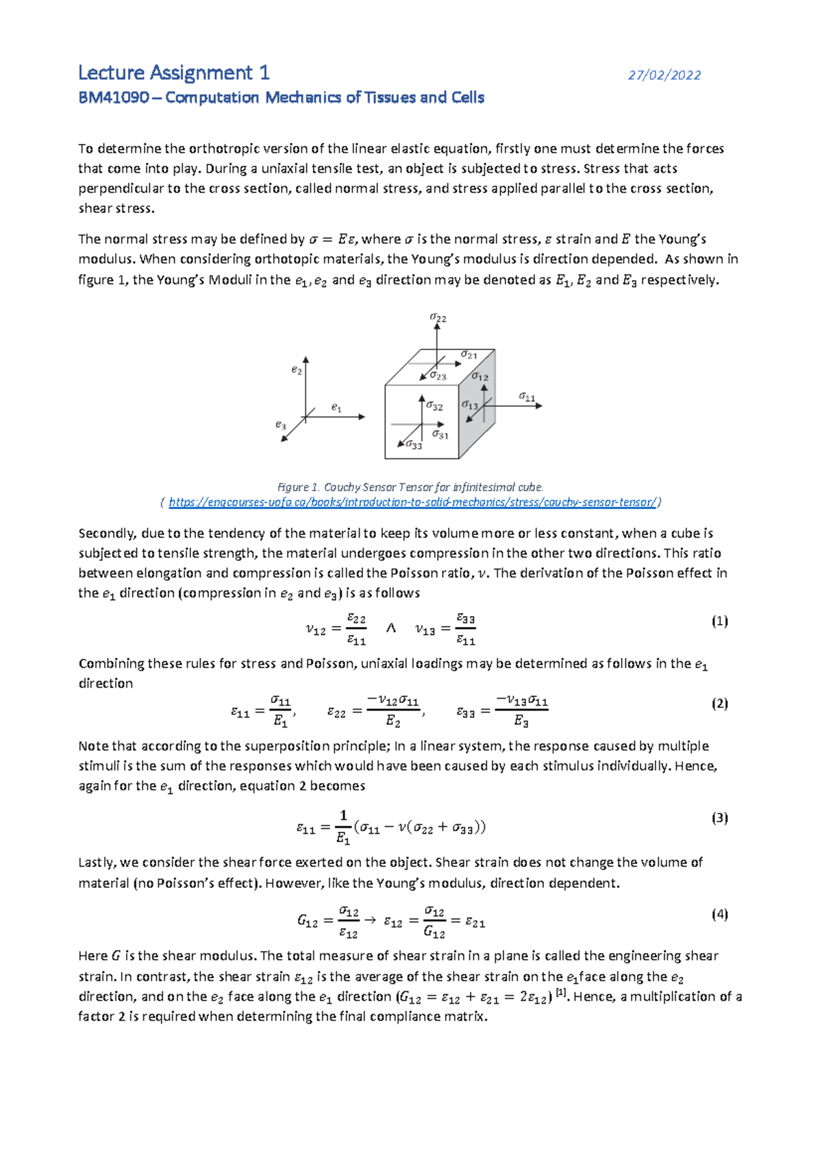 BM410 Lecture Assignment 1: Understanding Orthotropic Elasticity ...