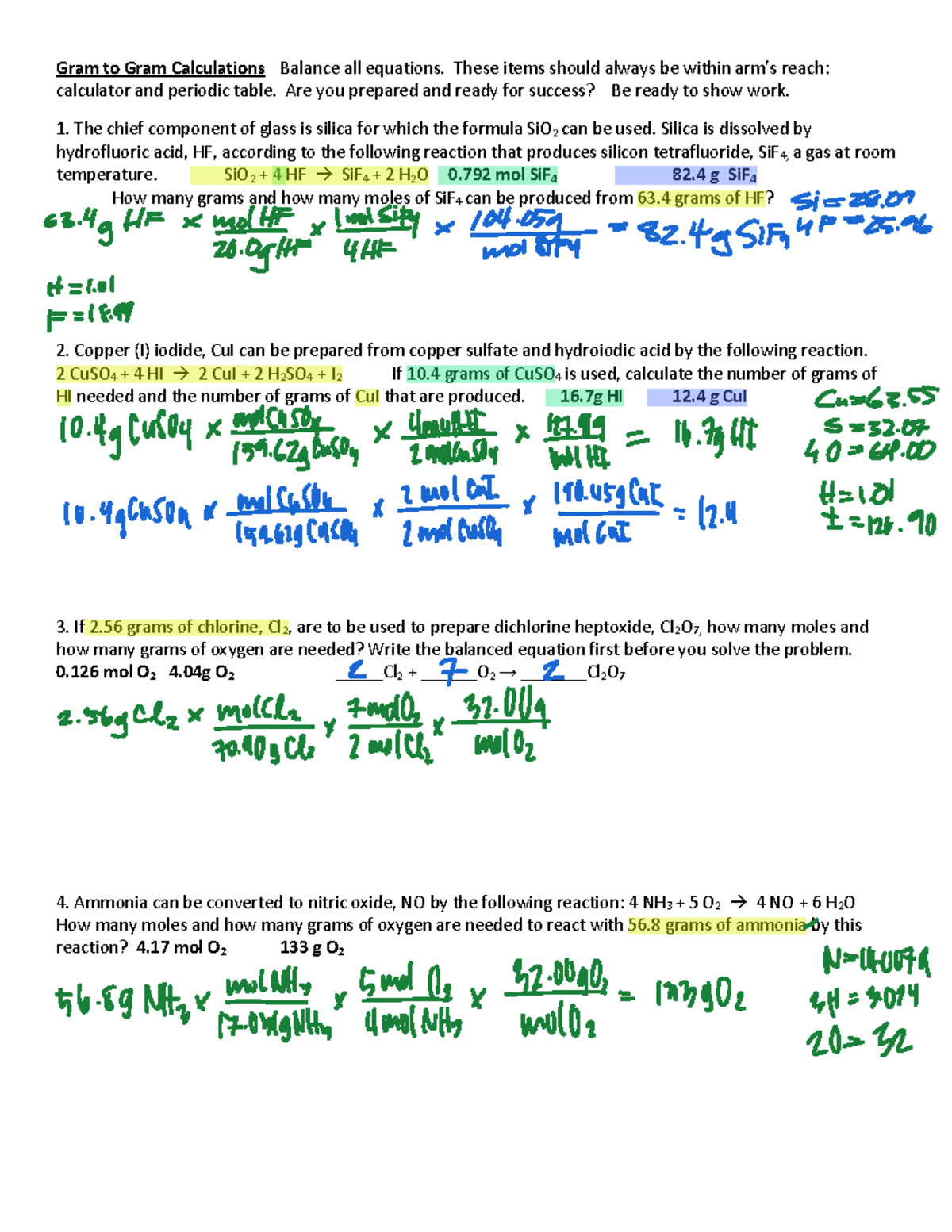 Gram to Gram Calculations (1) - These items should always be within arm ...