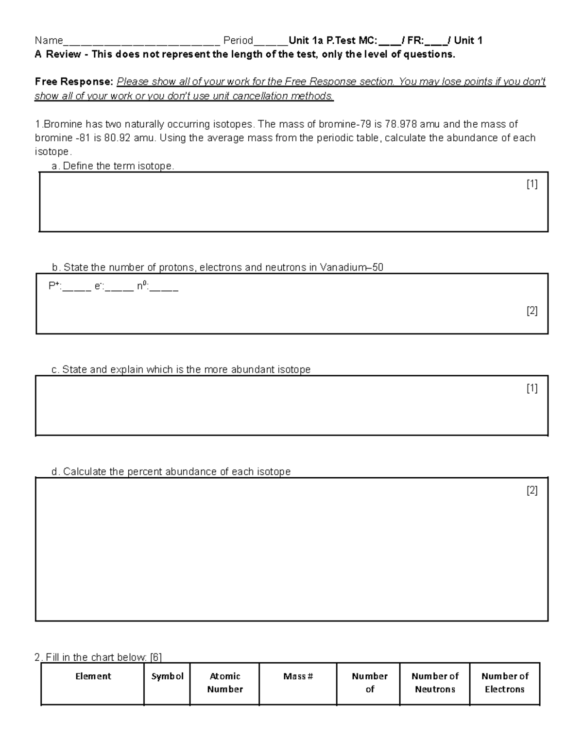 Unit 1A Review: Isotopes, Atomic Mass & Chemical Properties Exam Prep ...