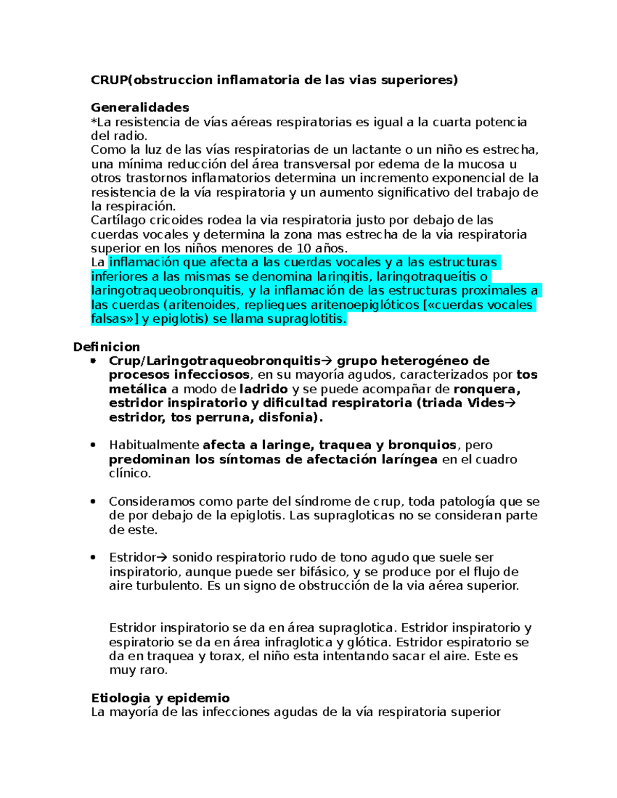 CRUP y Laringotraqueítis Aguda: Tratado de Pediatría de Nelson - Studocu