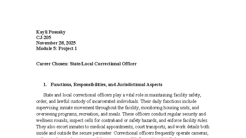 Module 5: Project 1 - Career Overview of Correctional Officer - Studocu
