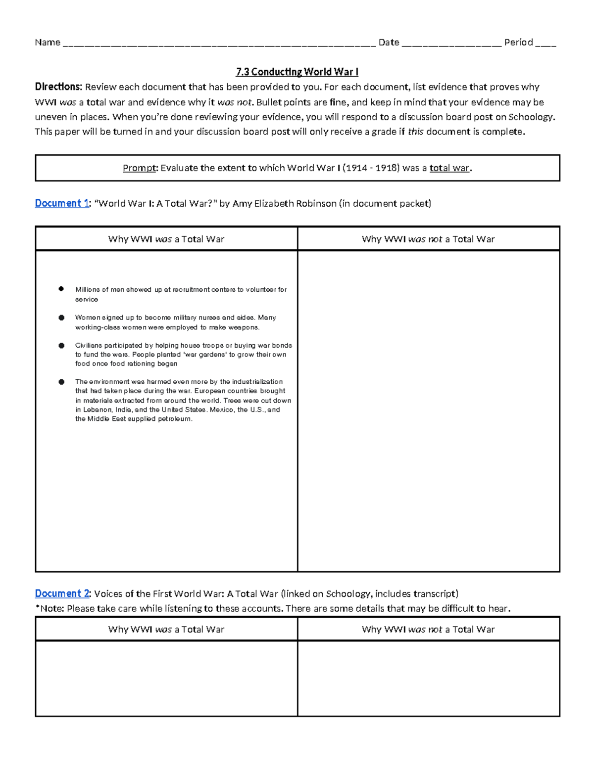 7.3 Conducting WWI: Total War Inquiry Analysis - Studocu