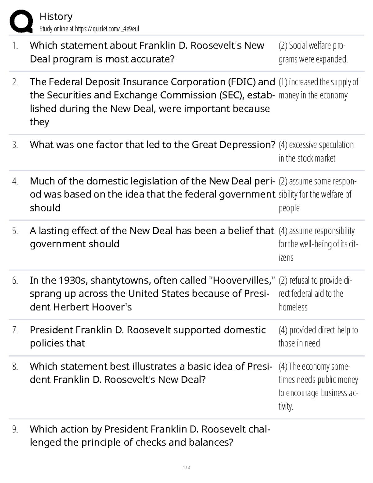 HIS 494847 Final Exam Study Guide: The New Deal & Great Depression ...