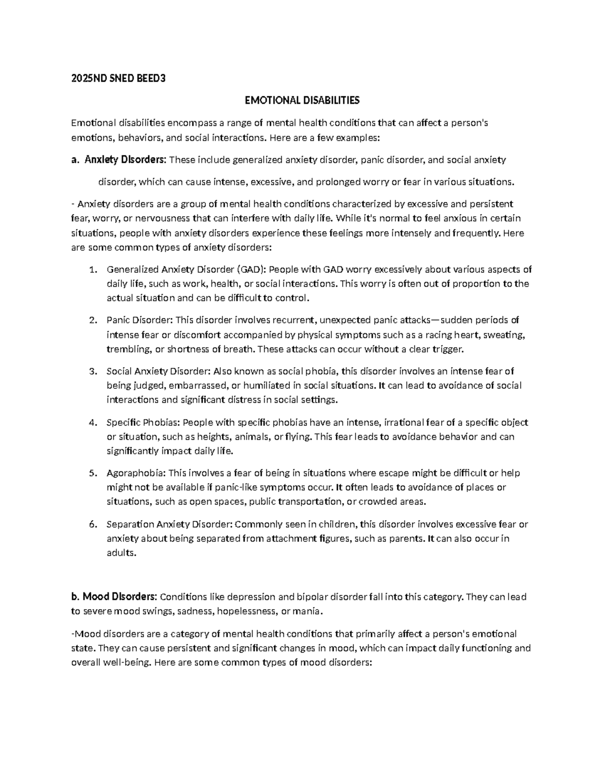 SNED-Emotional Disabilities Overview and Key Insights - Studocu