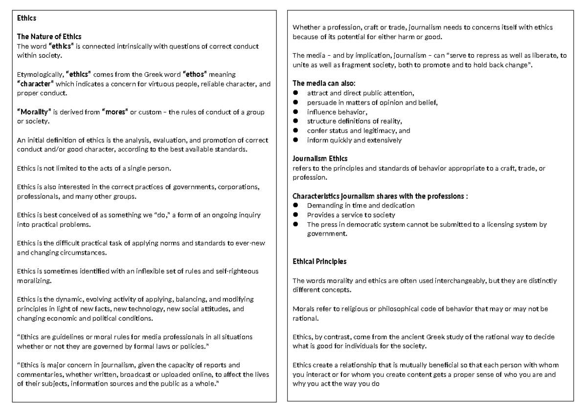 Comm Ethics Midterm Study Notes: Understanding Journalism Standards ...