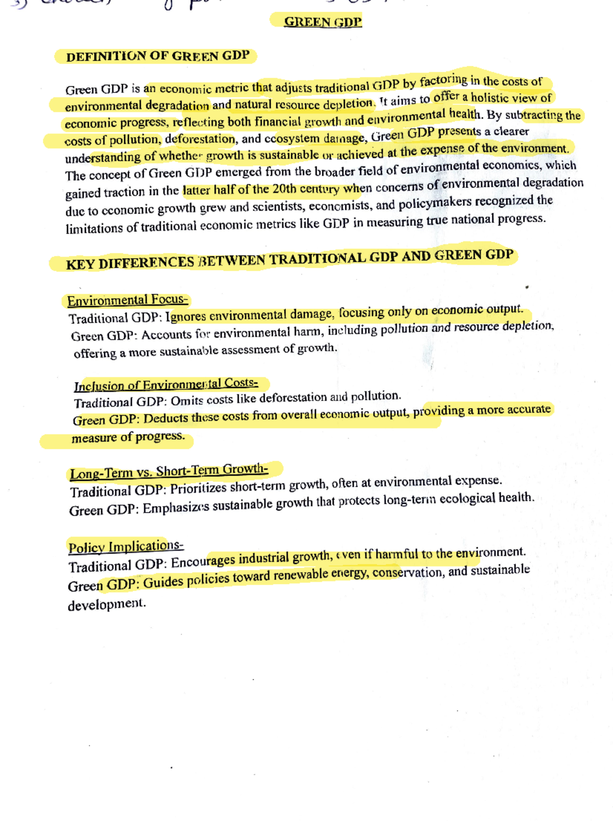Green GDP - Key Insights and Methodology Notes - Studocu