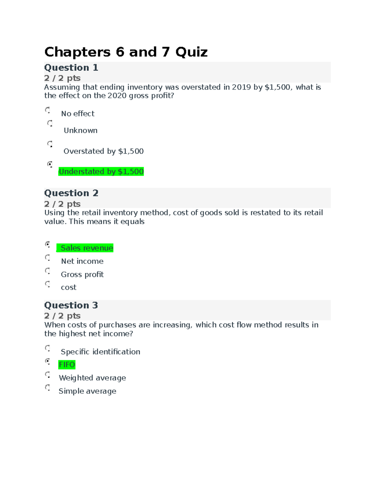 Ch 6 & Ch 7 Quiz - Inventory Management and Accounting Principles - Studocu