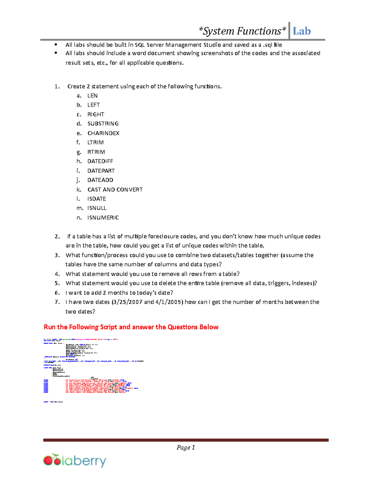 SQL Server Functions Lab: Comprehensive SQL Query Examples - Studocu