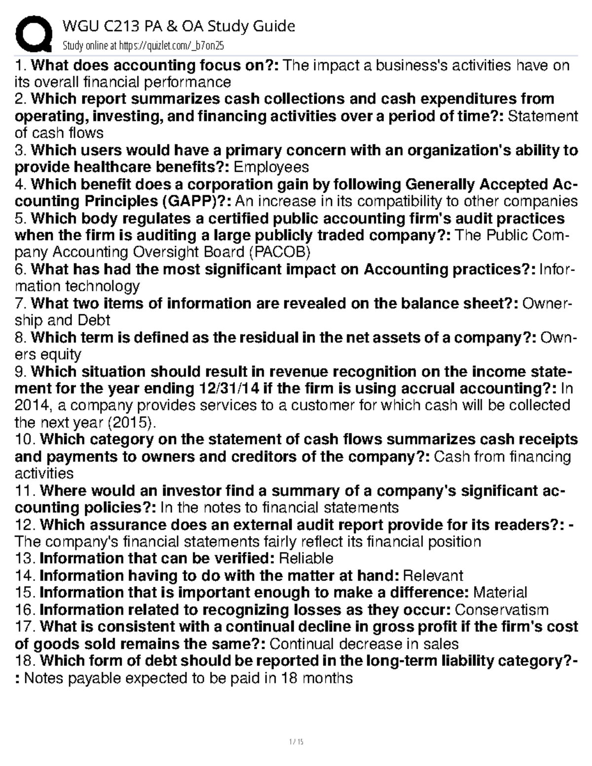 WGU C213 PA OA Final Exam Study Guide: Key Accounting Concepts - Studocu