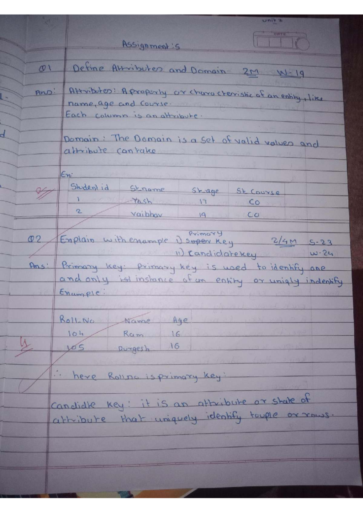 DMS 5 - Unit 2 Assignment: Attributes, Domains & Keys Explained - Studocu