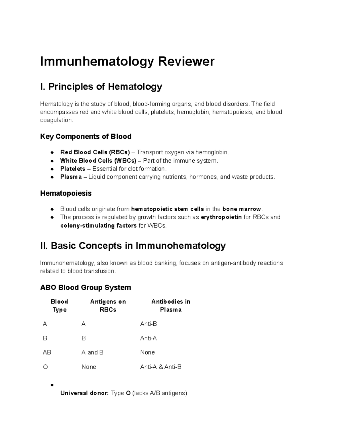 Immunohematology Reviewer - Principles of Hematology Hematology is the ...