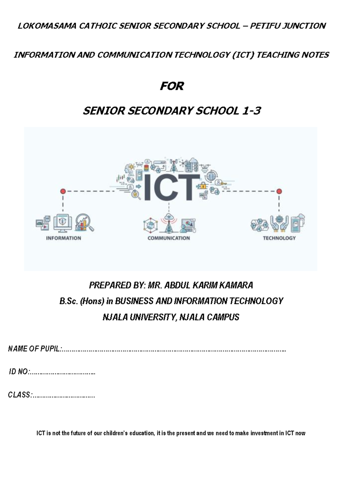 ICT Teaching Notes for Senior Secondary School (SSS1) - Studocu