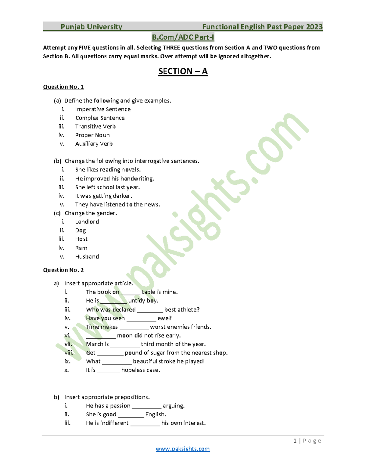 Functional English B - Punjab University Past Paper 2023 Analysis - Studocu