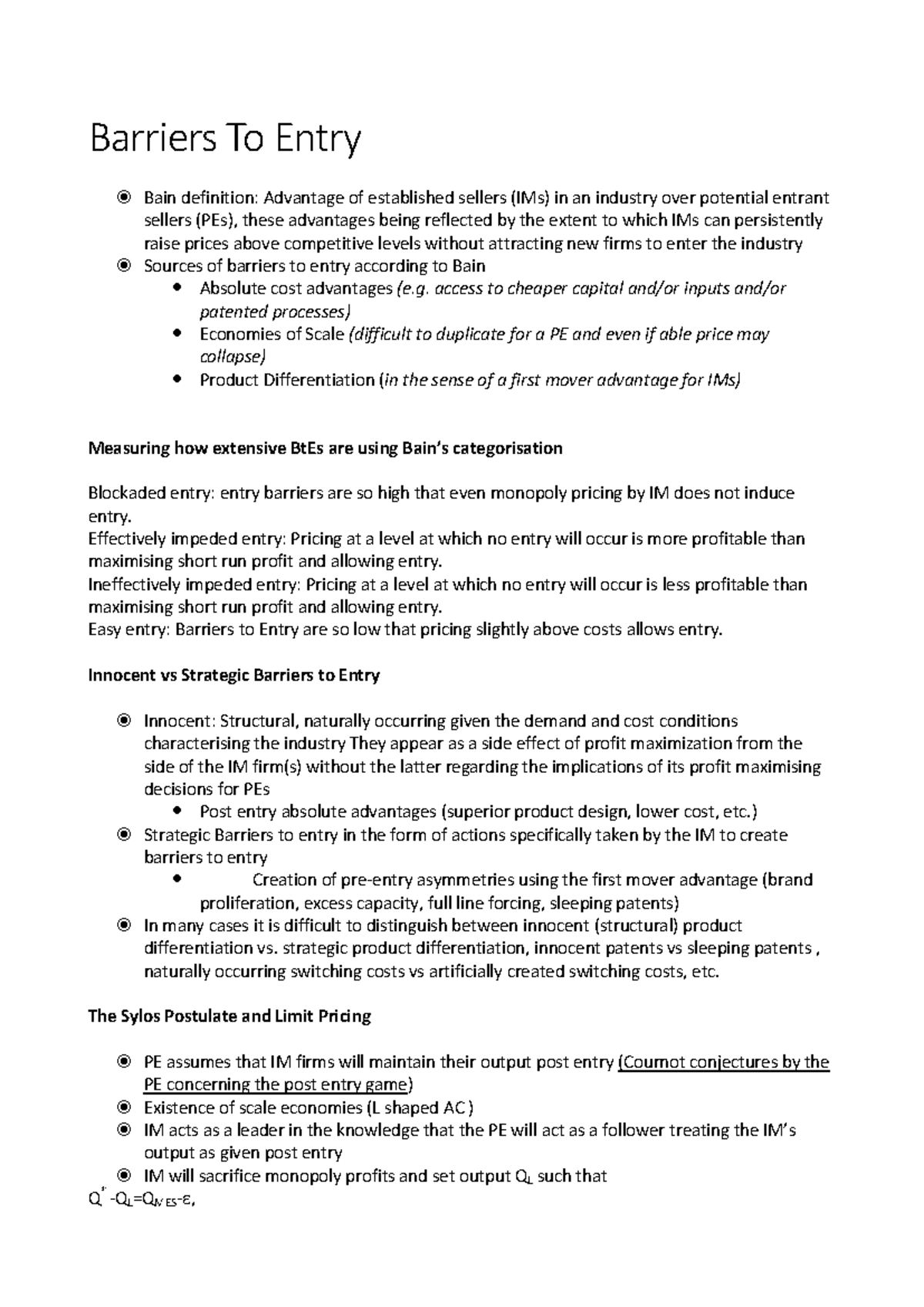 Barriers to Entry - Lecture Notes 1: Understanding Market Dynamics ...