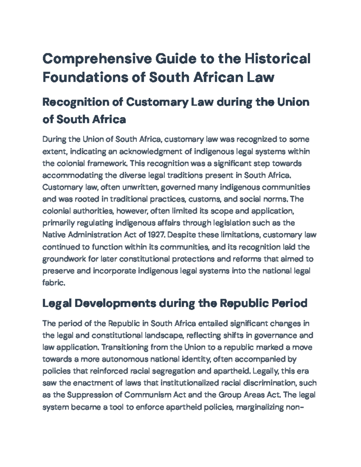 Comprehensive Overview of SA Legal Foundations & Evolution (LAW 101 ...