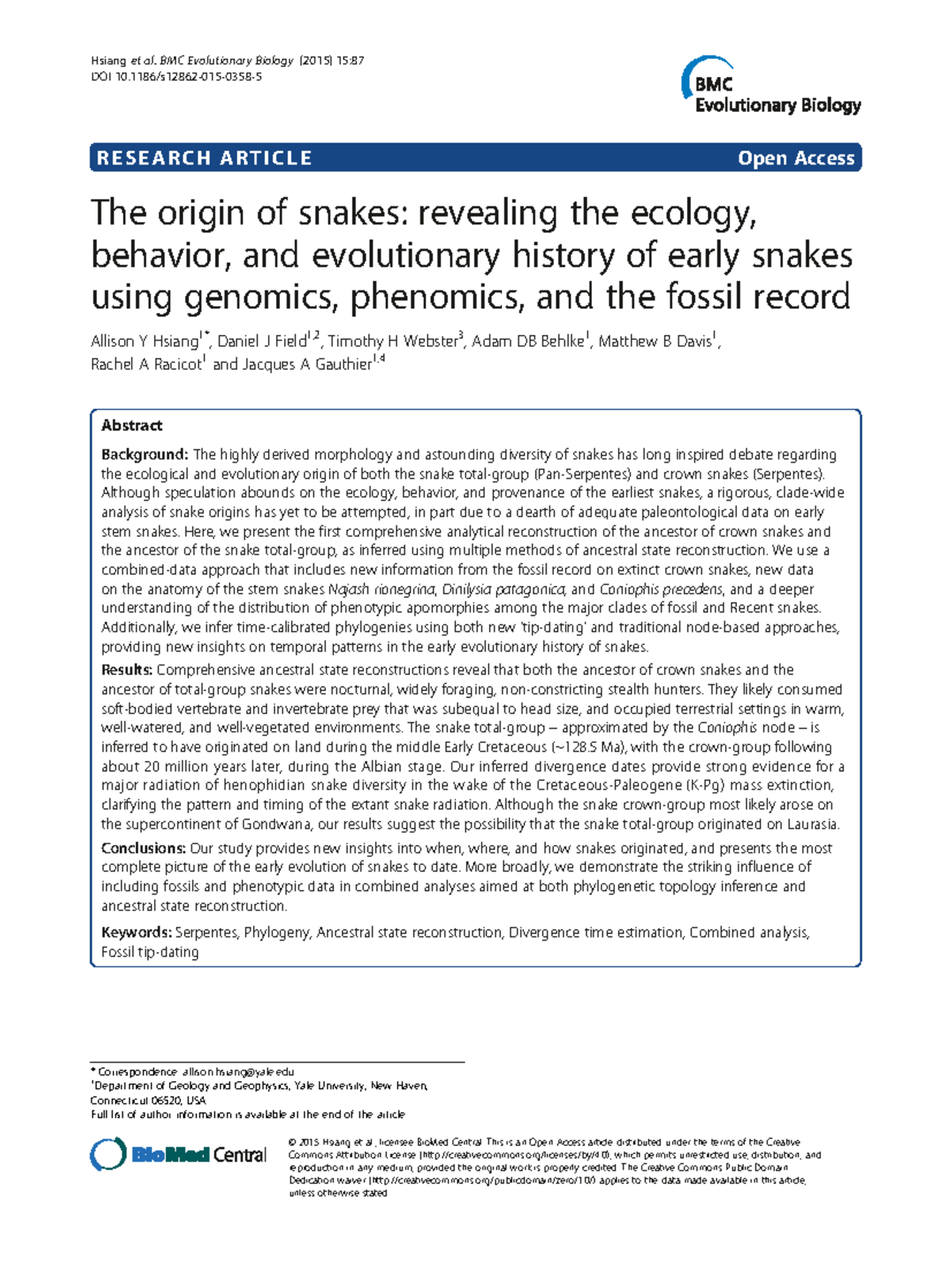 The Origin of Snakes: Insights from Genomics and Fossil Records (BMC ...