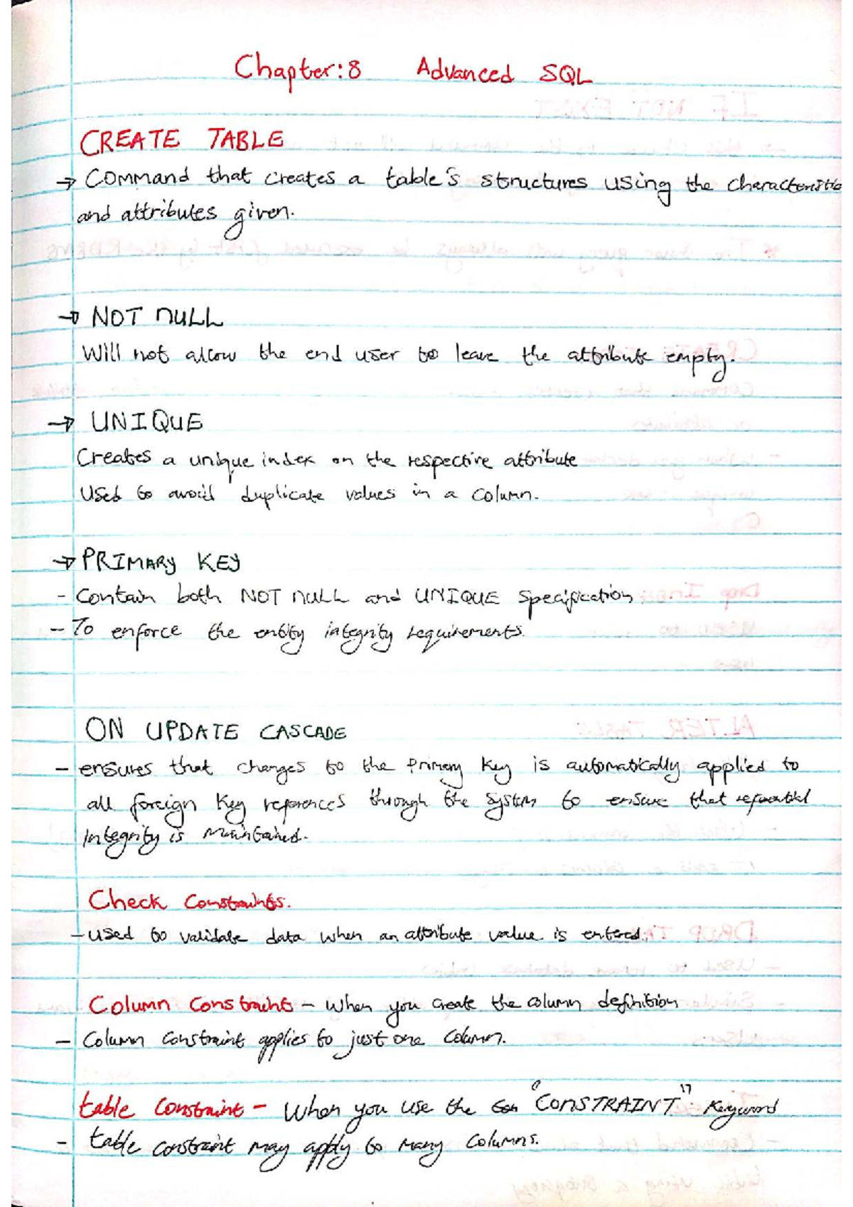 Chapter 8: Advanced SQL Notes on CREATE TABLE and Constraints - Studocu