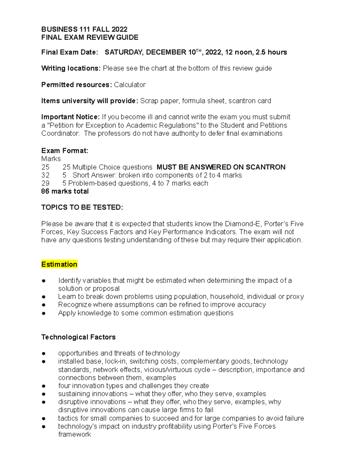 BU111 Final Exam Review Guide - BUSINESS 111 FALL 2022 FINAL EXAM ...