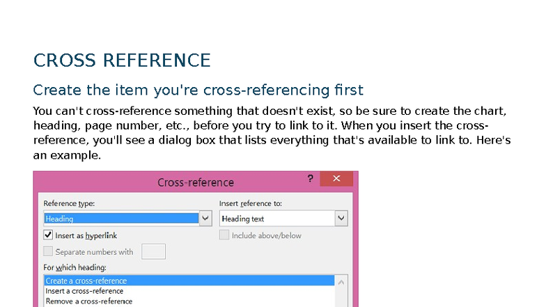 CROSS REFERENCE: Inserting and Managing Links in Word Documents - Studocu