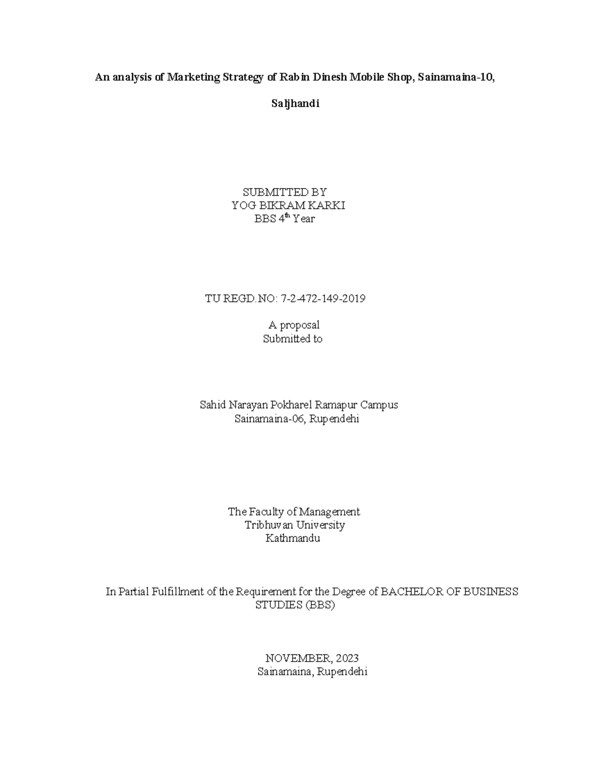 BBS 4th Year Research Proposal: Marketing Strategy Analysis of Rabin ...