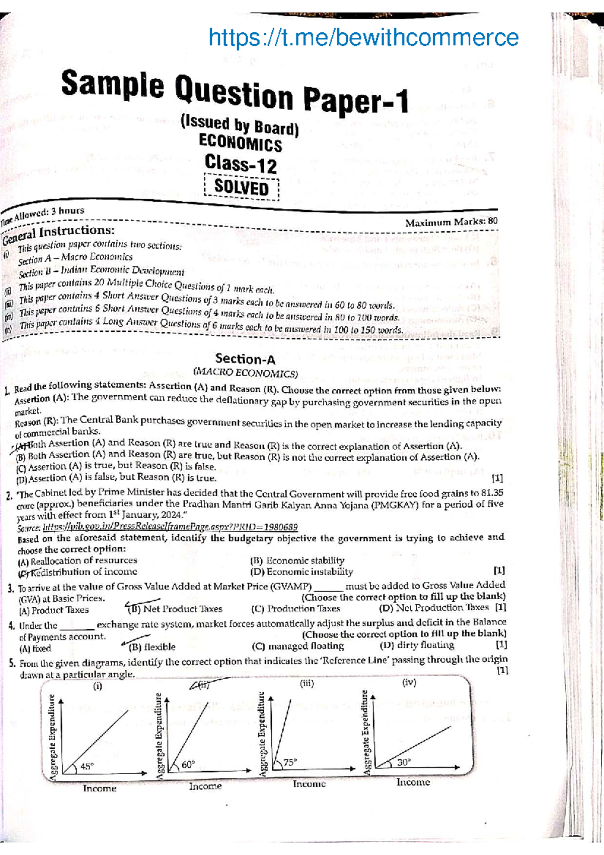 Economics Oswaal Sample Question Paper (SQP) Class 12 2025 - Studocu