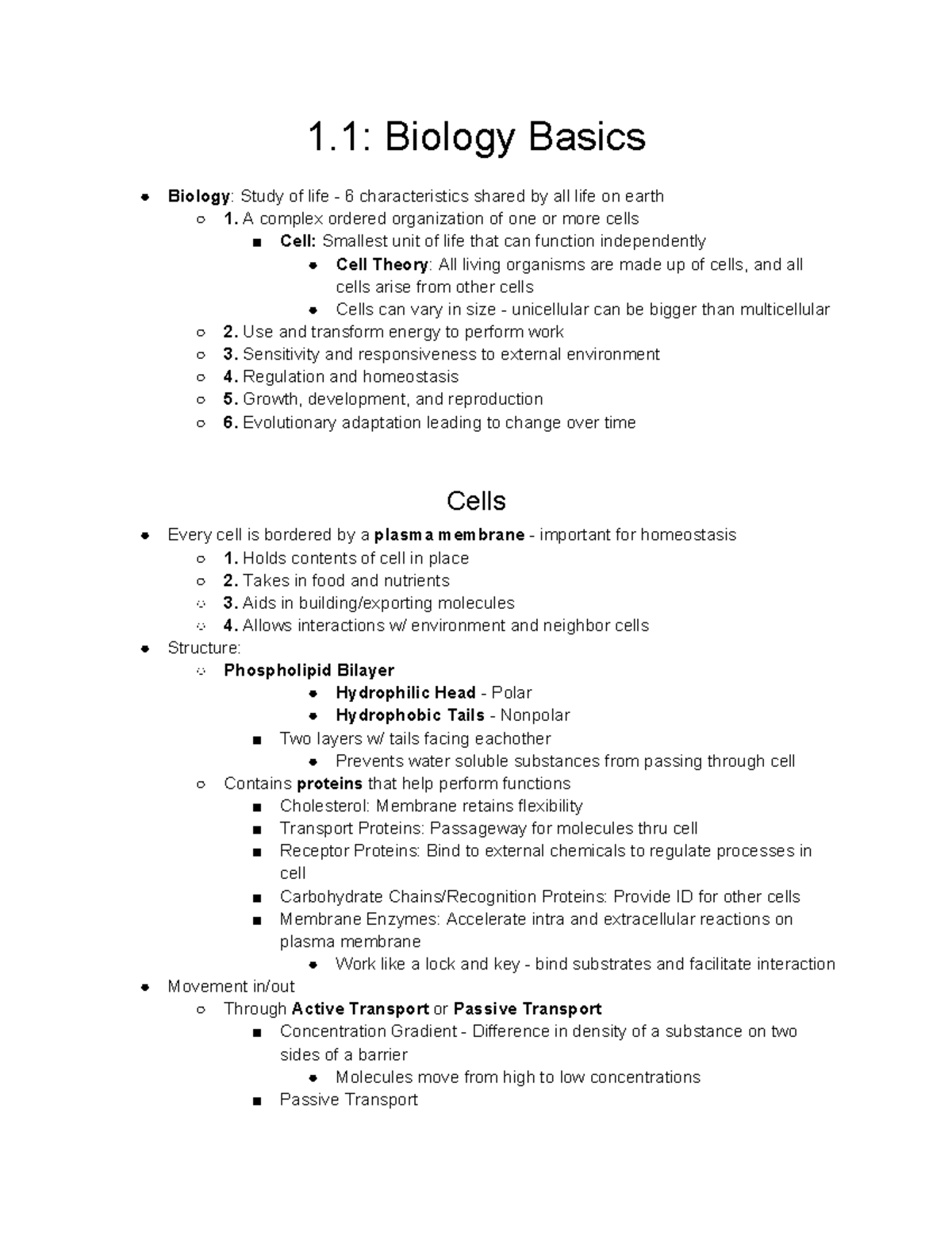 Comprehensive Analysis of Biology Basics [BIO101] Lecture Notes - Studocu