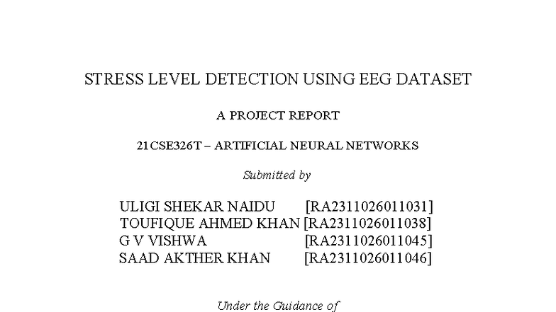 Stress Level Detection Using EEG: A Project Report (21CSE326T) - Studocu