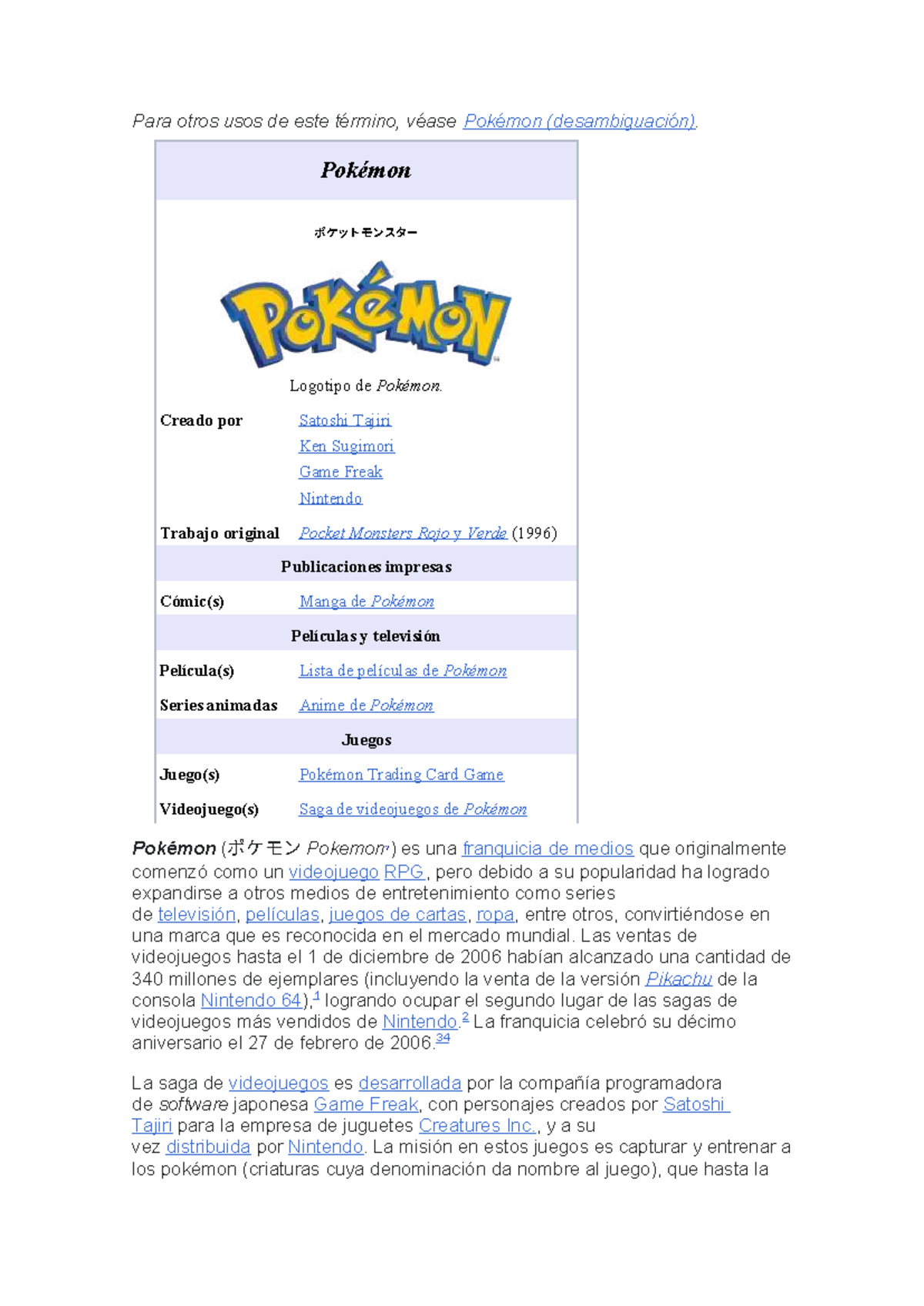 Pokémon: Historia, Evolución y Impacto Cultural en la Franquicia - Studocu