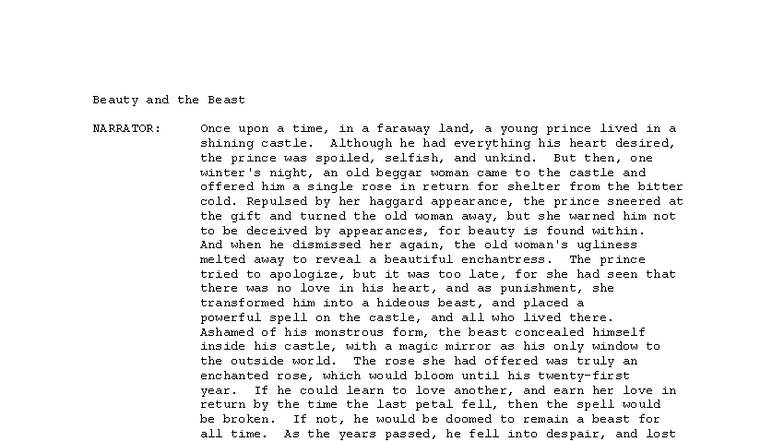 Beauty and the Beast - Script Analysis and Summary - Studocu