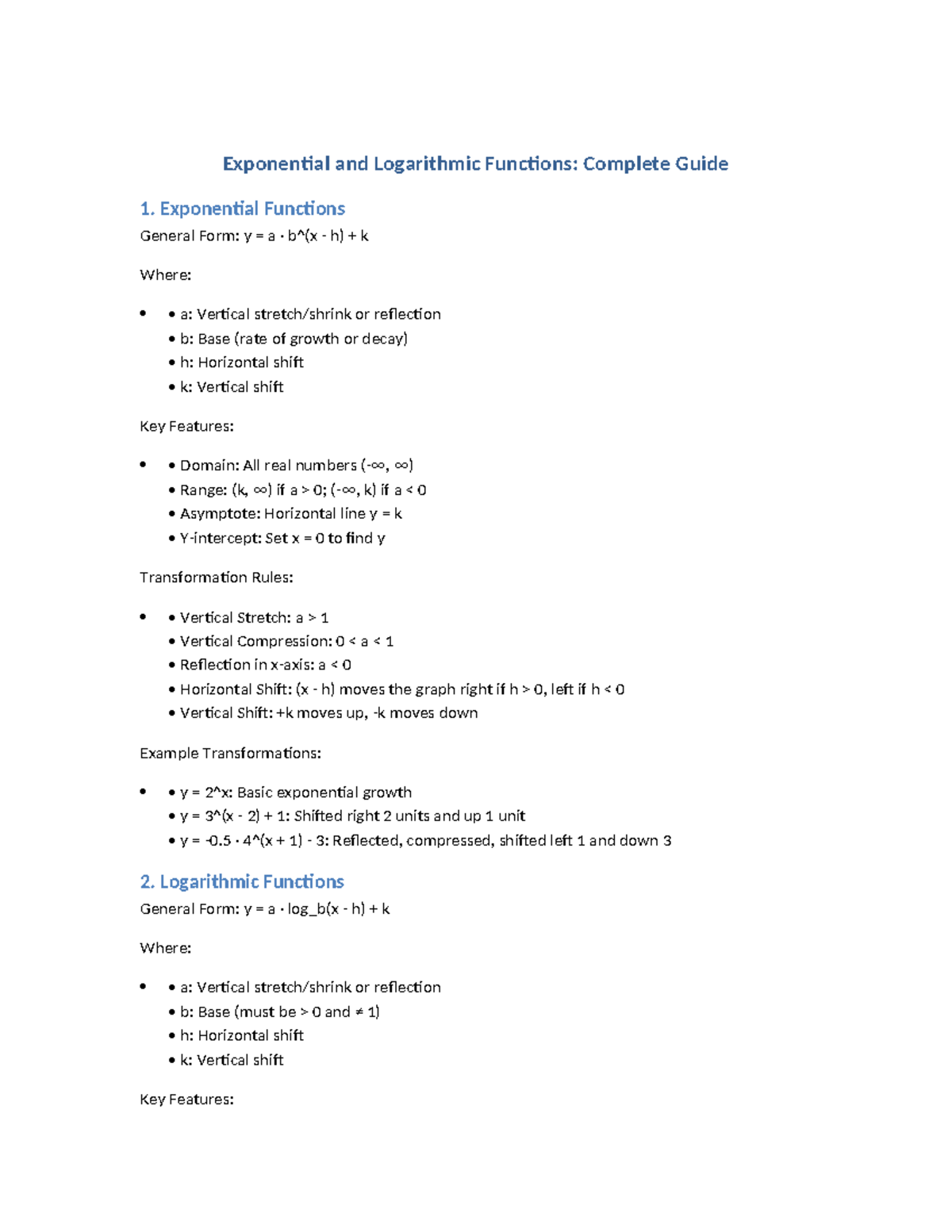Exponential and Logarithmic Functions: Complete Study Guide with Q&A - Studocu