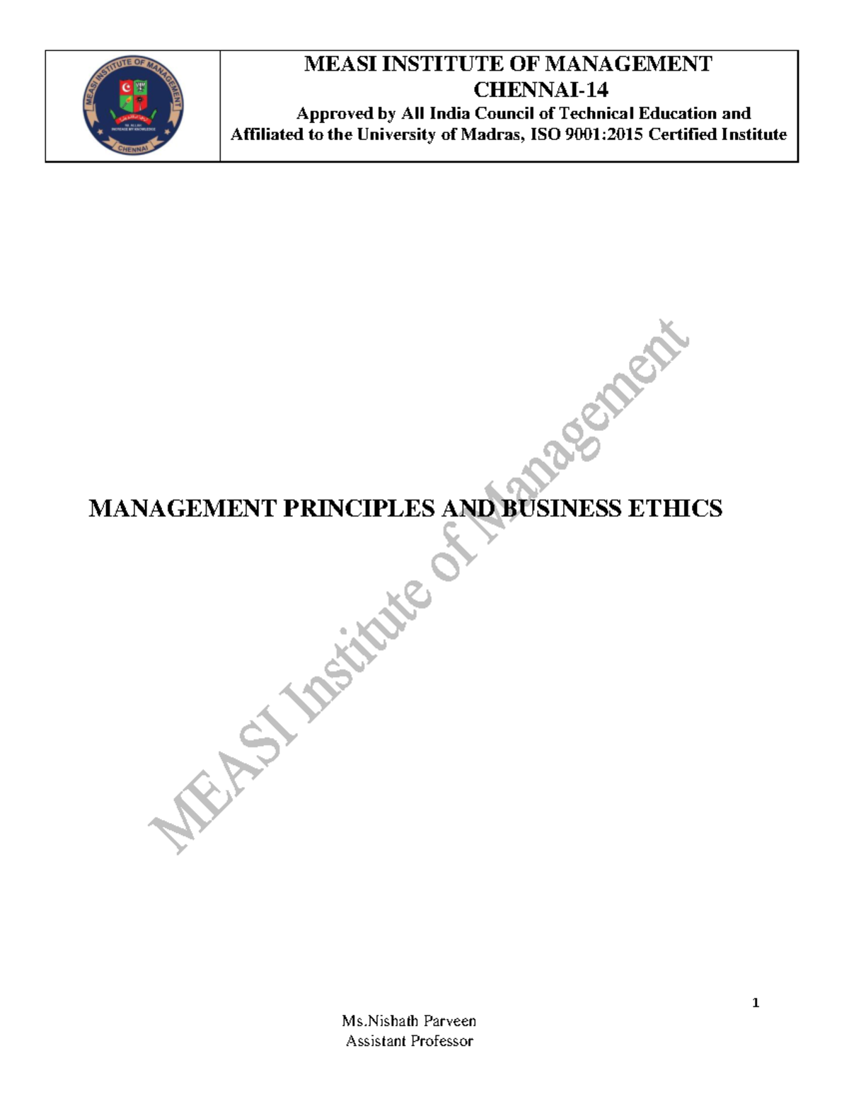 PMF1A-MPBE - To know unit's - CHENNAI- 14 Approved by All India Council ...