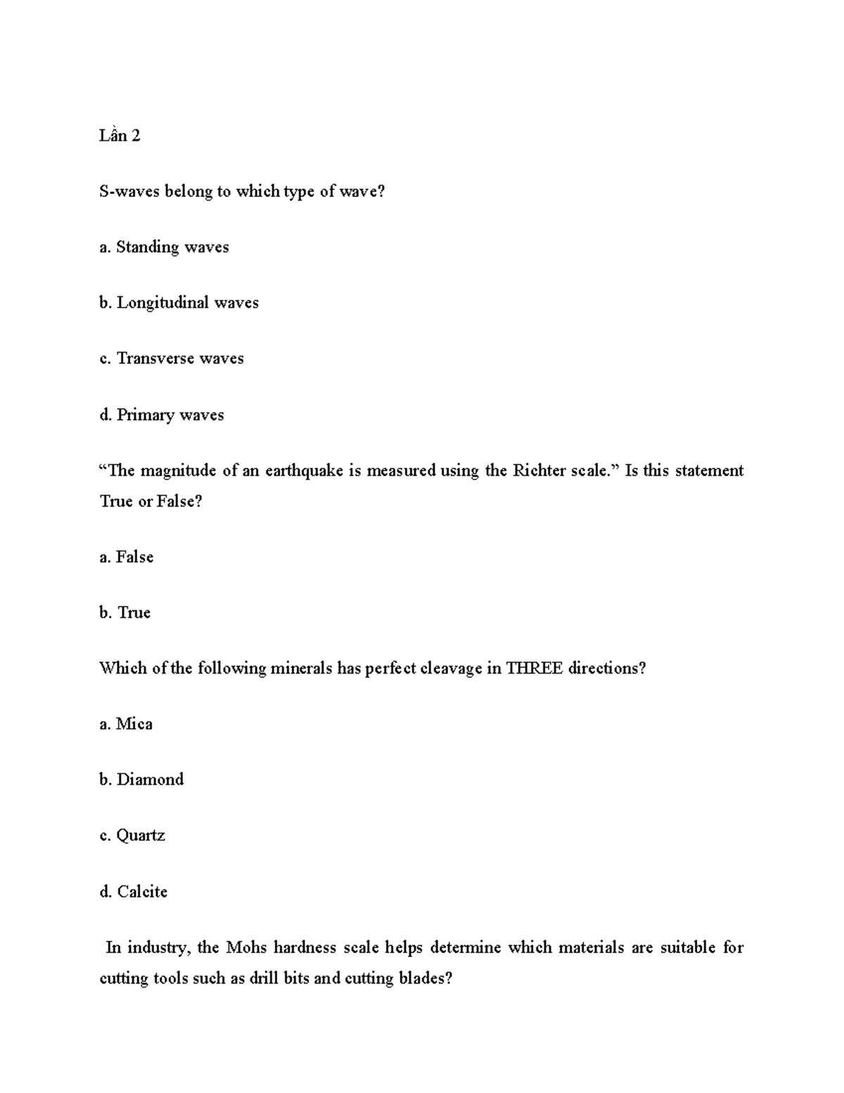 Quiz 1 (2nd Attempt) - Earth's Structure & Plate Tectonics (Semester ...