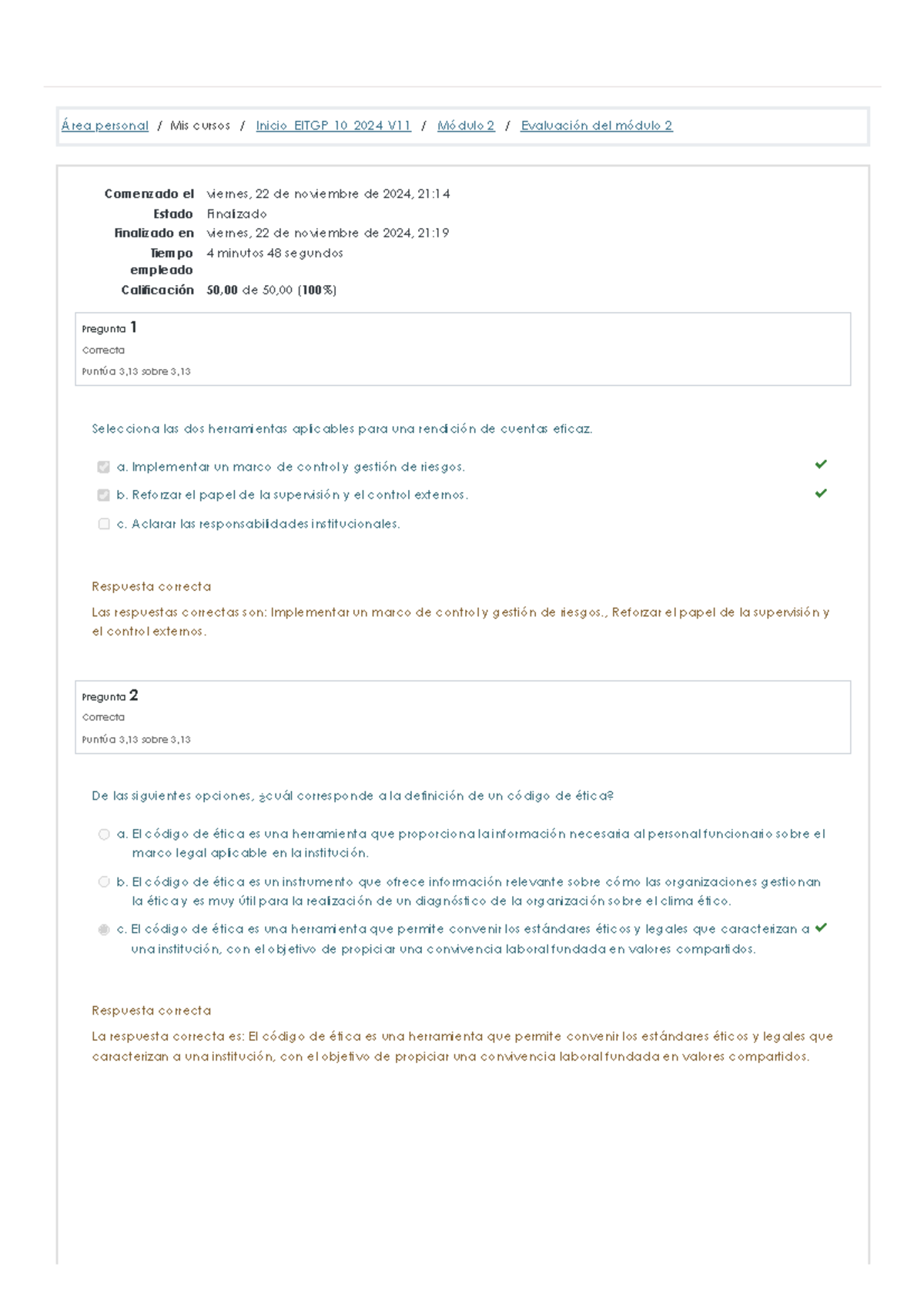 Evaluación Final Módulo 2 EITGP_10_2024: Respuestas Correctas - Studocu