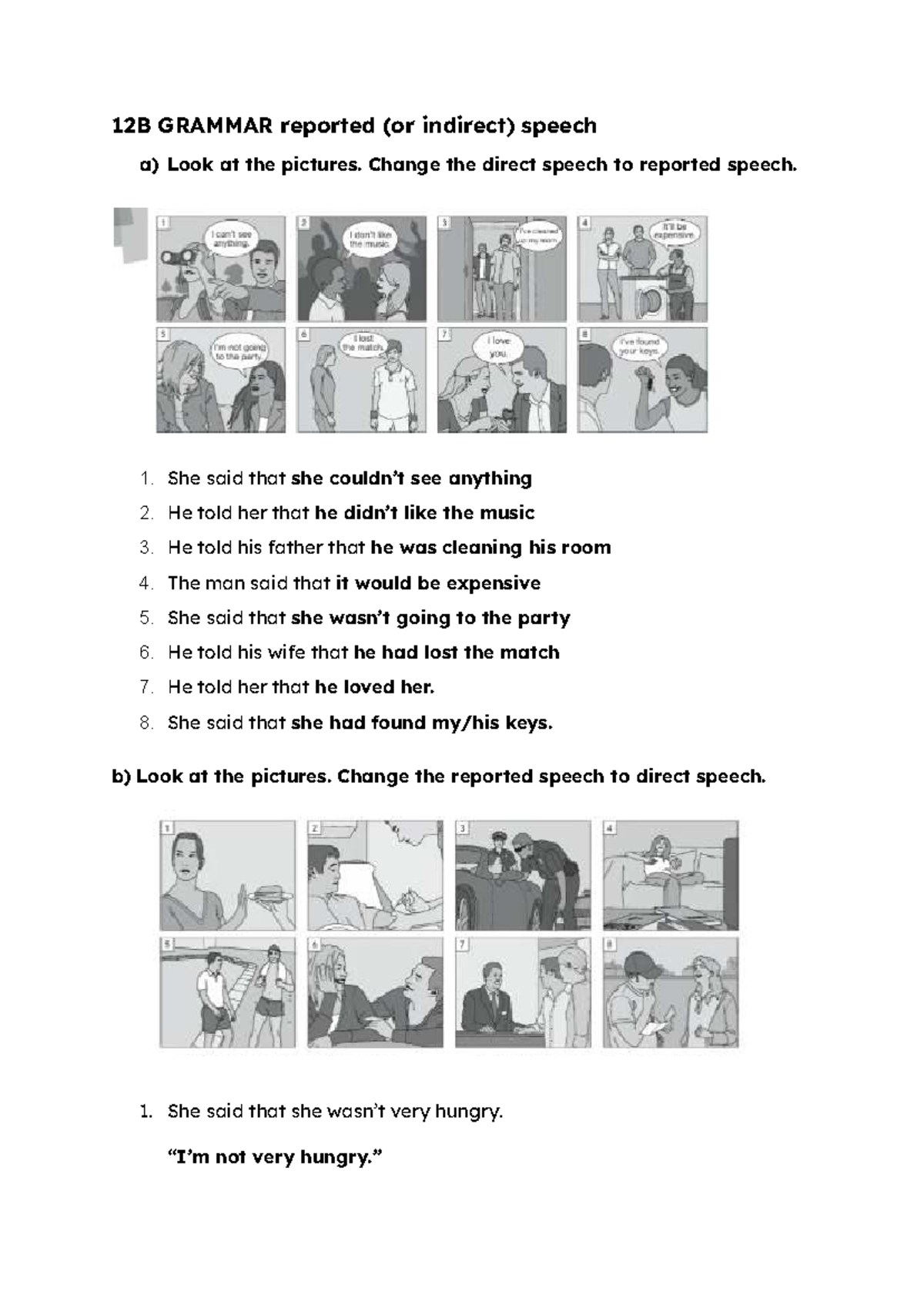 12B - Grammar: Reported and Direct Speech Exercises - Studocu