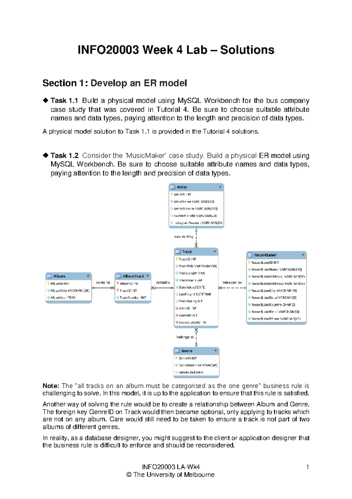 Lab Week 4 Solutions: ER Model Development for INFO2000 - Studocu