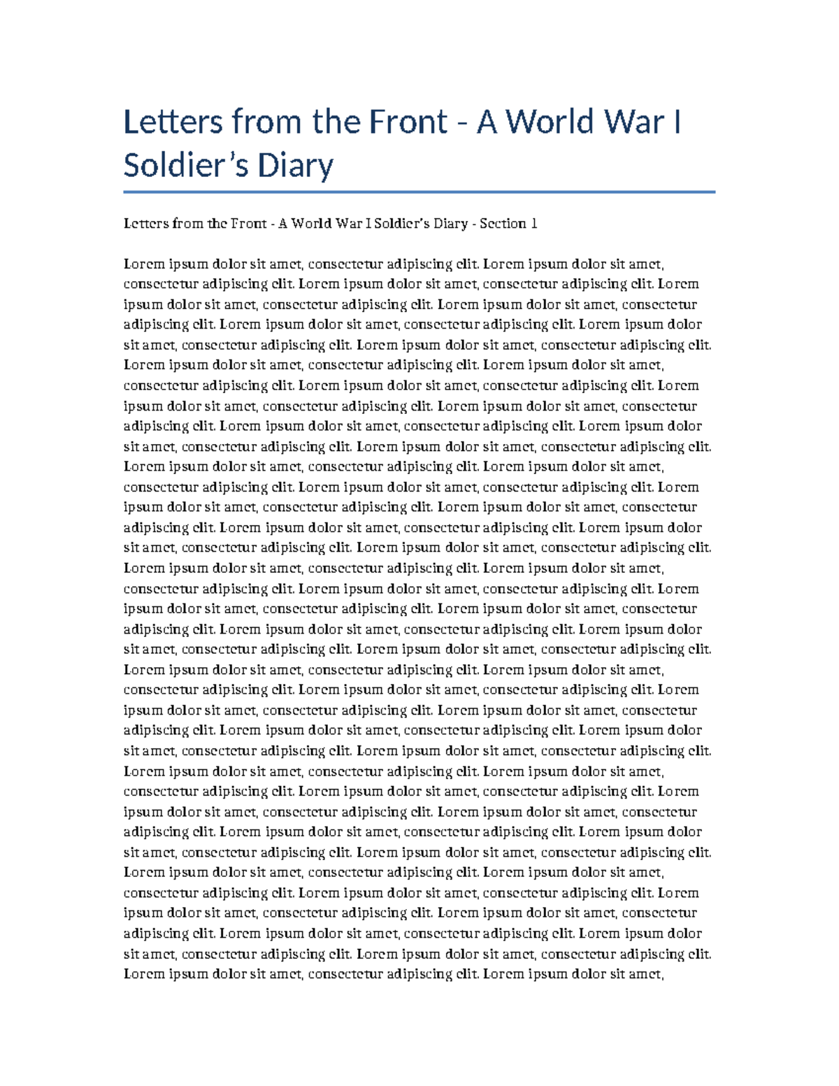 Letters from the Front - A World War I Soldier’s Diary - Sections 1-9 ...