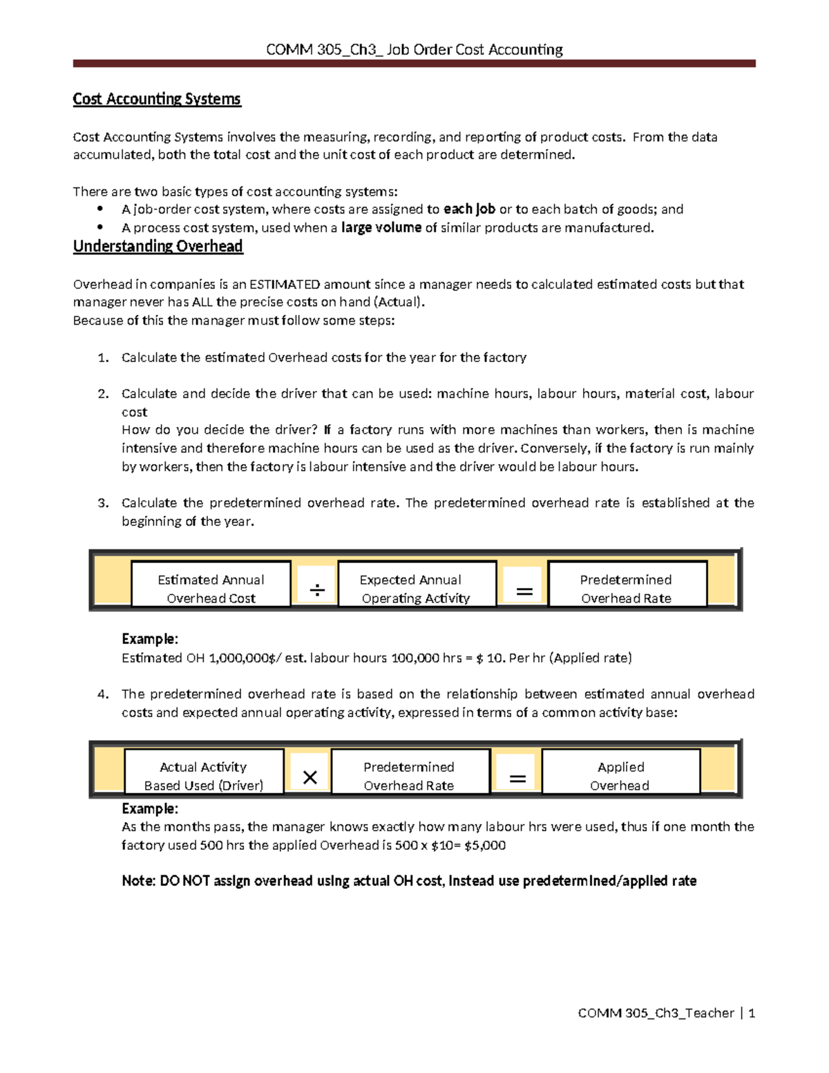COMM 305_Ch3_ Job Order Cost Accounting Teacher Notes 2026 - Studocu