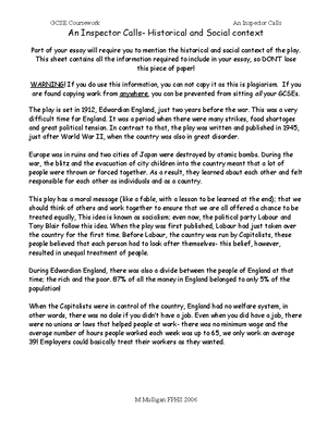 An Inspector Calls Essay catch-up essay plan - GCSE COURSEWORK ESSAY ON ...