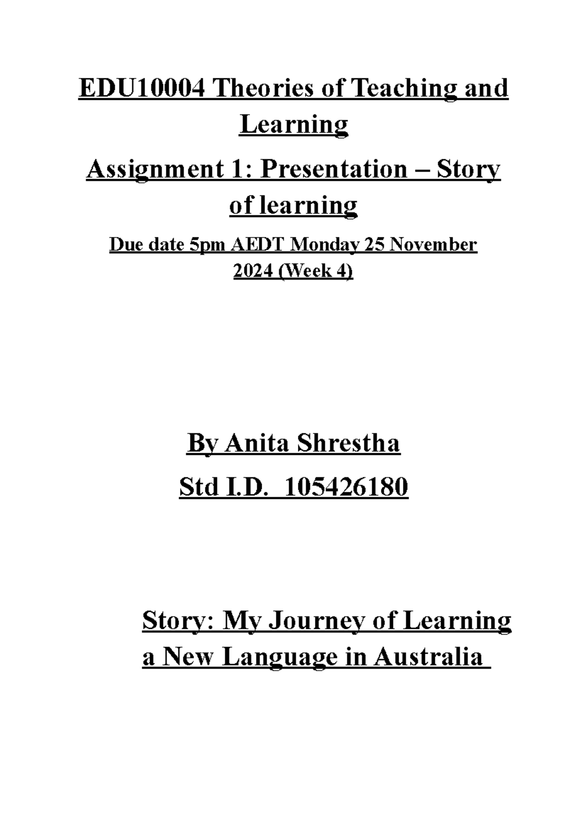 EDU10004 Theories of Teaching and Learning - EDU10004 Theories of ...