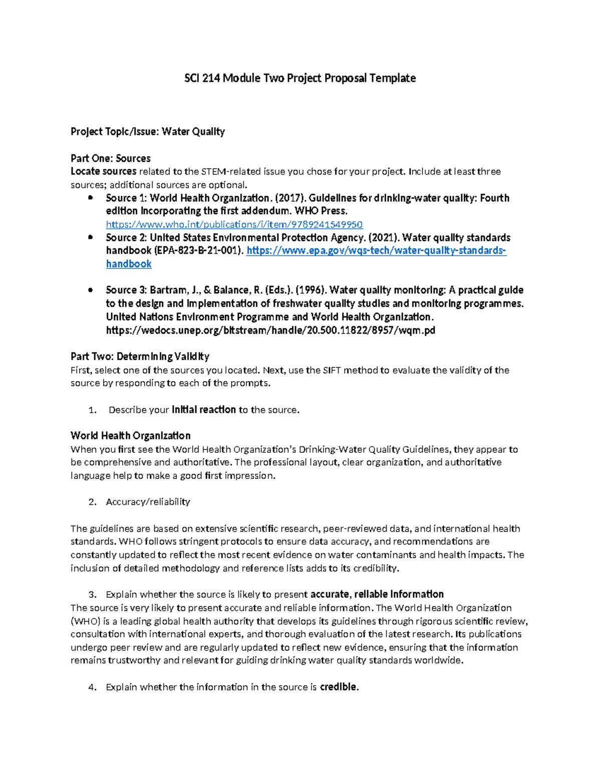 SCI 214 Module Two Project Proposal: Water Quality Sources & Validity ...