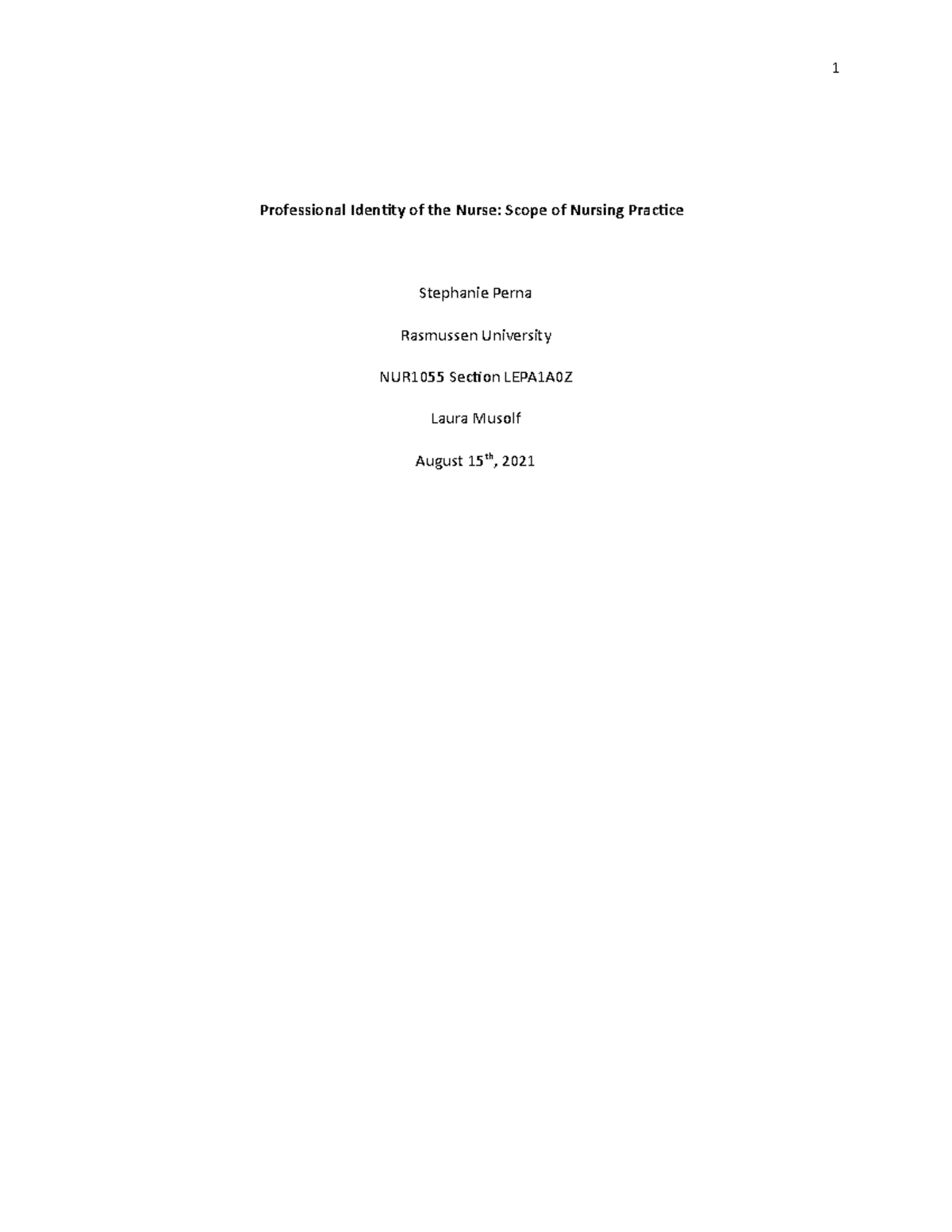 NUR1055 Module 06 Course Project: Nursing Professional Identity - Studocu