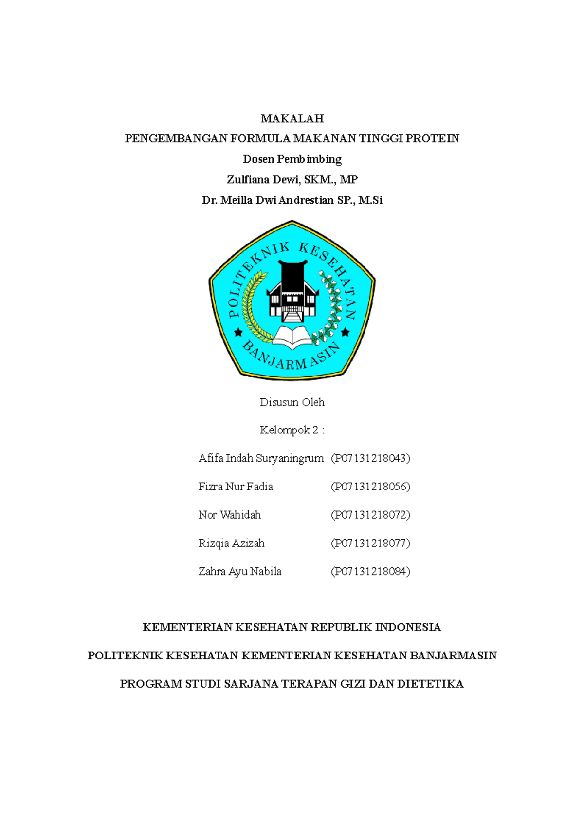 Proposal Pengembangan Formula Makanan Tinggi Protein untuk TBC - Studocu